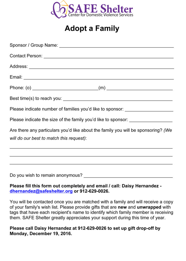 Safe Shelter | Holiday Adopt a Family